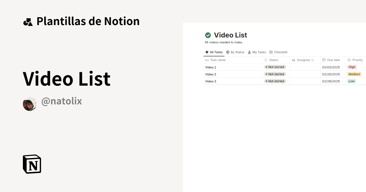 Plantilla Video List | Notion Marketplace