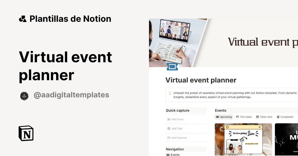 Plantilla Virtual event planner | Notion Marketplace
