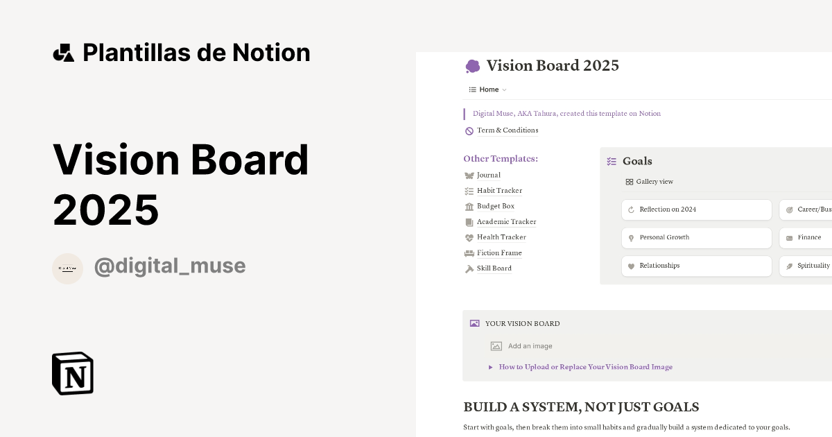 Plantilla Vision Board 2025 de Digital Muse | Simplifying Life | Notion ...