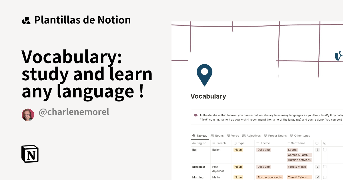 Plantilla Vocabulary: study and learn any language ! | Notion Marketplace
