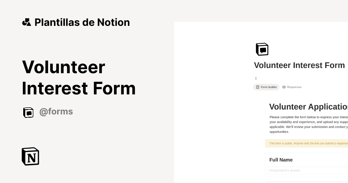 Plantilla Volunteer Interest Form de Forms | Notion Marketplace
