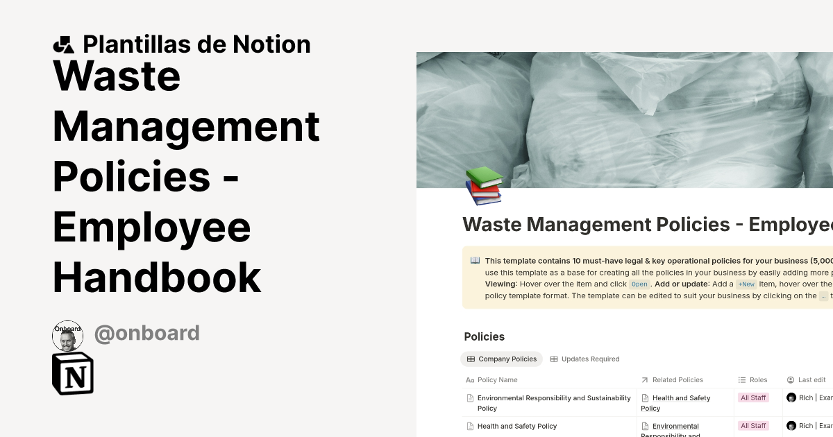 Plantilla Waste Management Policies - Employee Handbook | Notion ...