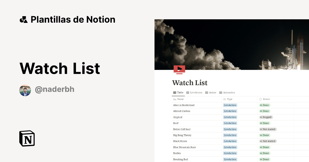 Plantilla Watch List | Notion Marketplace