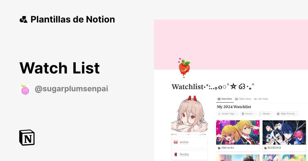 Plantilla Watch List | Notion Marketplace