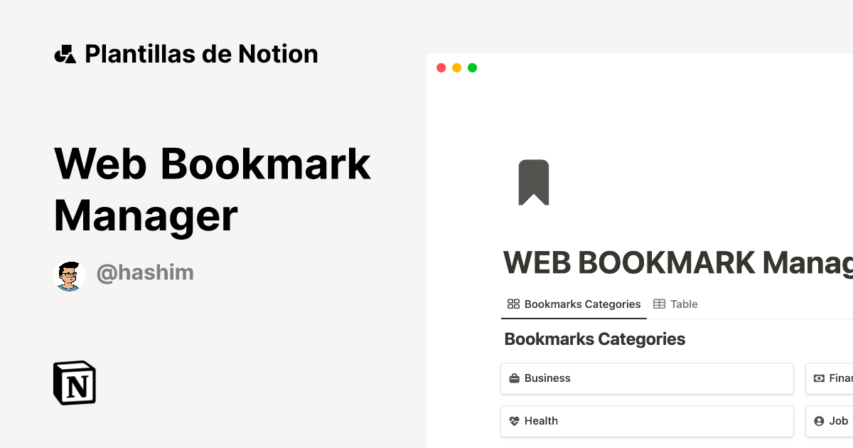 Plantilla Web Bookmark Manager | Notion Marketplace