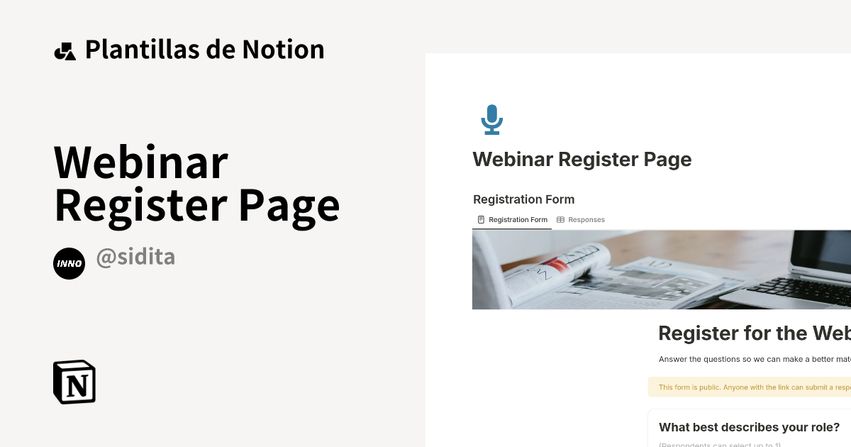 Plantilla Webinar Register Page | Notion Marketplace