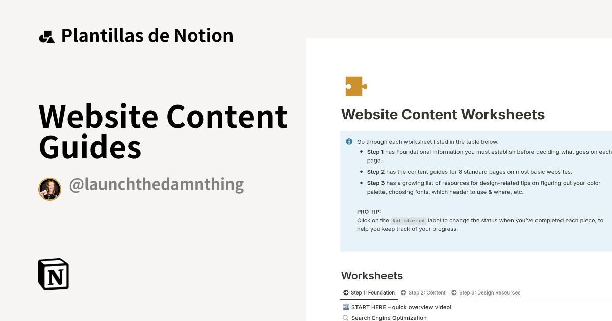 Plantilla Website Content Guides | Notion Marketplace