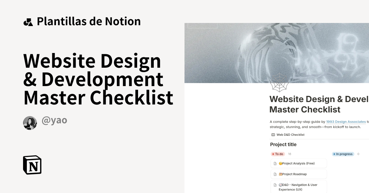 Plantilla Website Design & Development Master Checklist de Yao Liu ...
