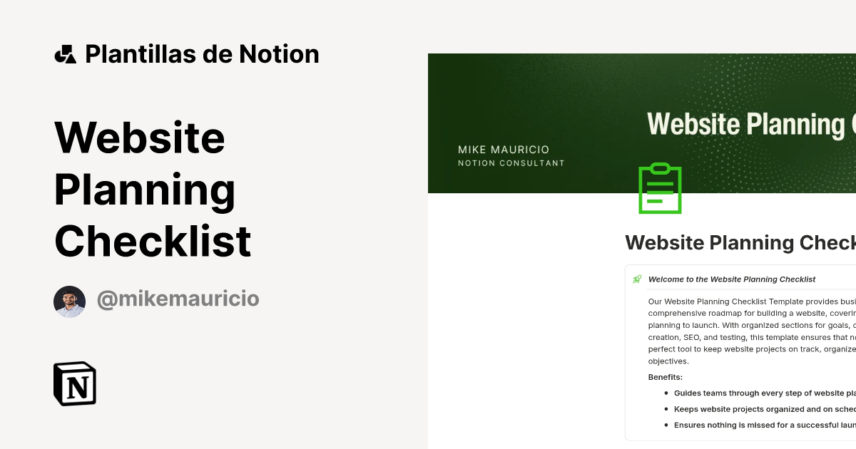 Plantilla Website Planning Checklist | Notion Marketplace