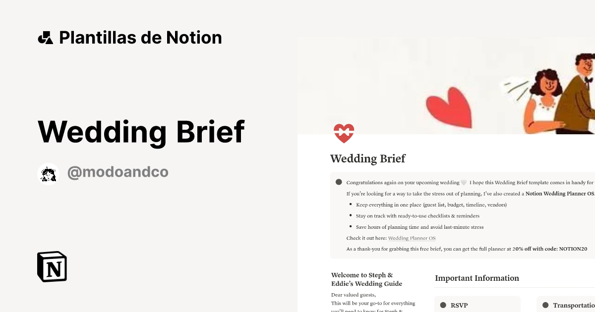 Plantilla Wedding Brief | Notion Marketplace
