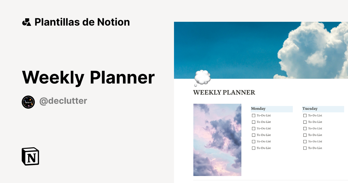 Plantilla Weekly Planner de Declutter | Notion Marketplace