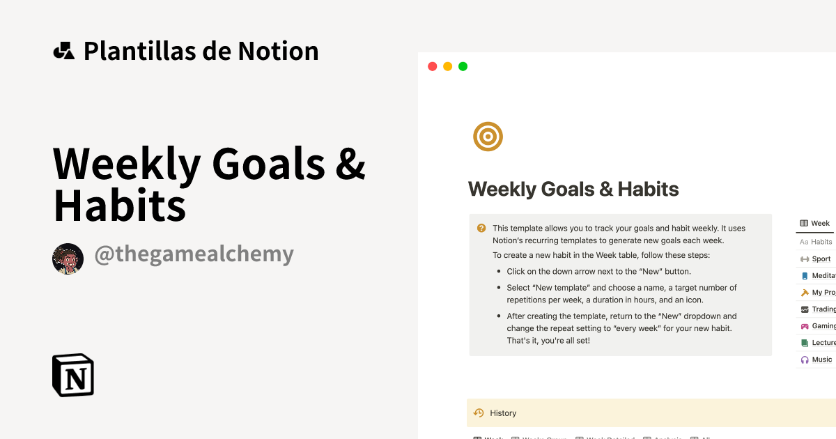 Plantilla Weekly Goals & Habits | Notion Marketplace