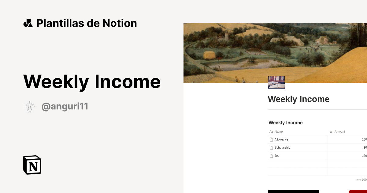 Plantilla Weekly Income de Anguri 11 | Notion Marketplace