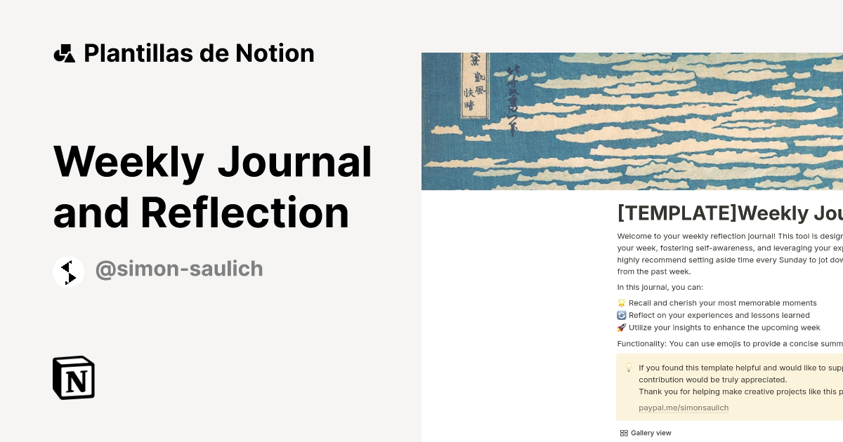 Plantilla Weekly Journal and Reflection de Simon | Notion Marketplace