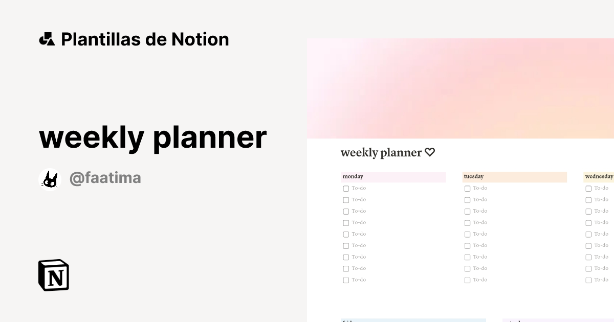 Plantilla weekly planner | Notion Marketplace