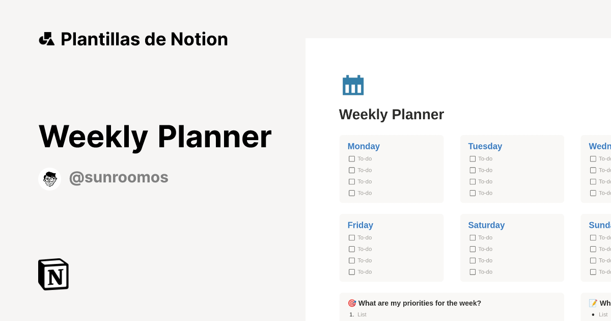 Plantilla Weekly Planner | Notion Marketplace