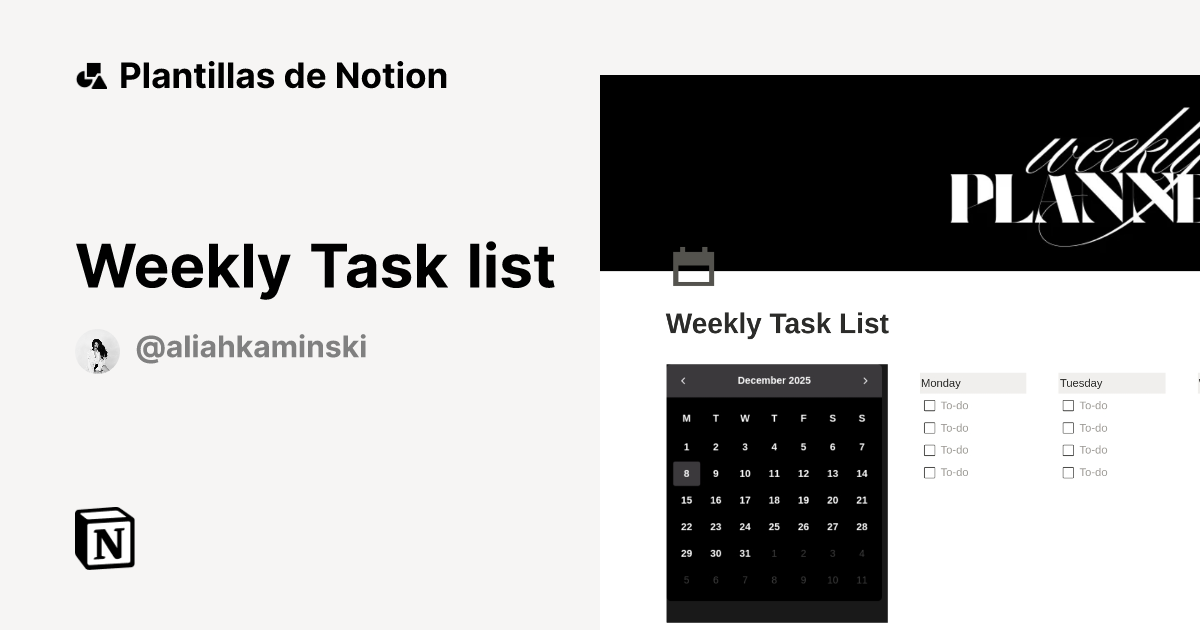 Plantilla Weekly Task list | Notion Marketplace