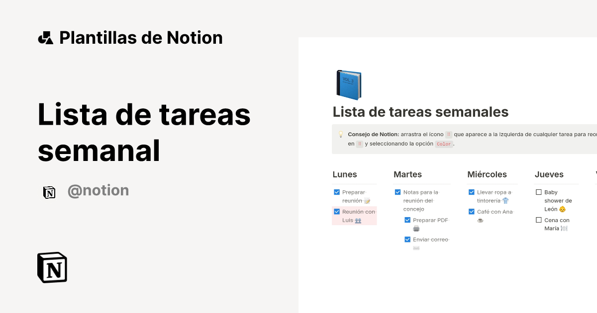 Plantilla Lista de tareas semanal 2026 | Notion Marketplace