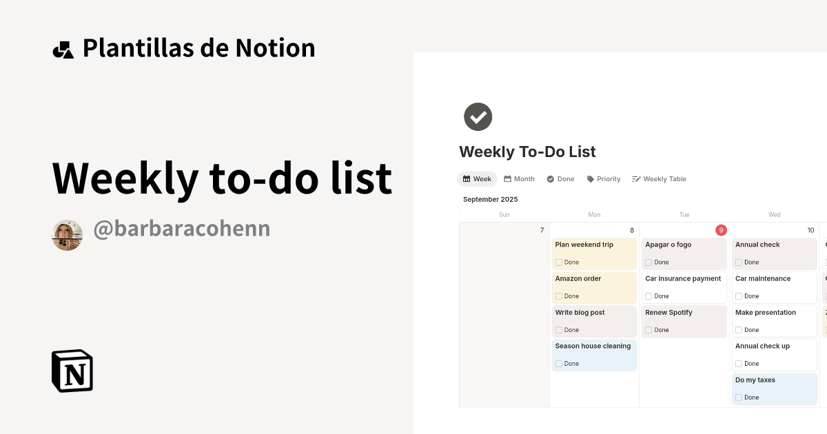 Plantilla Weekly to-do list | Notion Marketplace