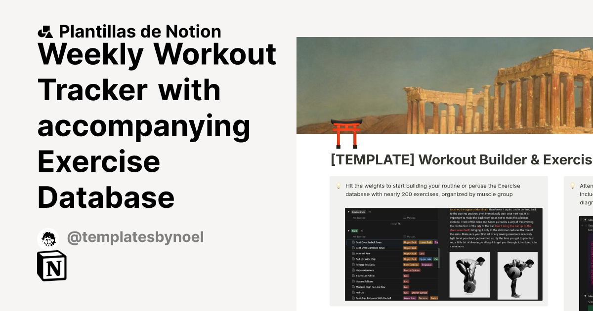 Plantilla Weekly Workout Tracker with accompanying Exercise Database | Notion Marketplace