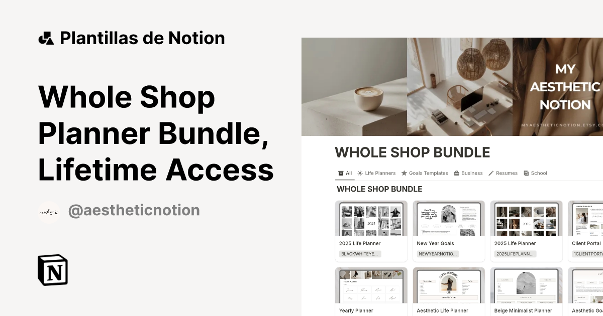 Plantilla Whole Shop Planner Bundle, Lifetime Access | Notion Marketplace