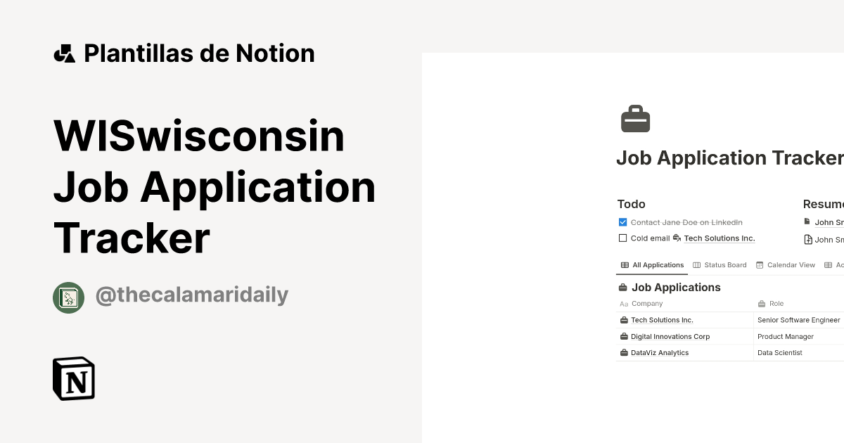 Plantilla WISwisconsin Job Application Tracker de calamari | Notion ...