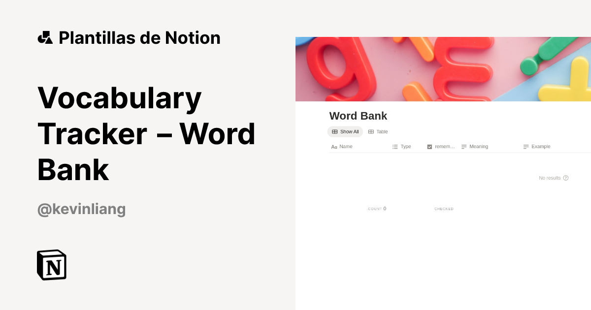 Plantilla Vocabulary Tracker – Word Bank | Notion Marketplace