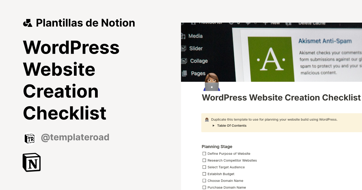 Plantilla WordPress Website Creation Checklist de Template Road | Notion Marketplace