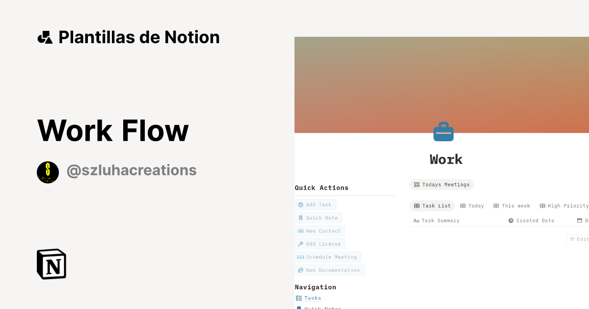 Plantilla Work Flow de Szluha Creations | Notion Marketplace