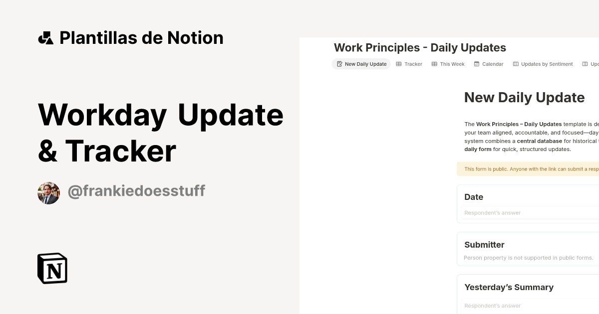 Plantilla Workday Update & Tracker | Notion Marketplace
