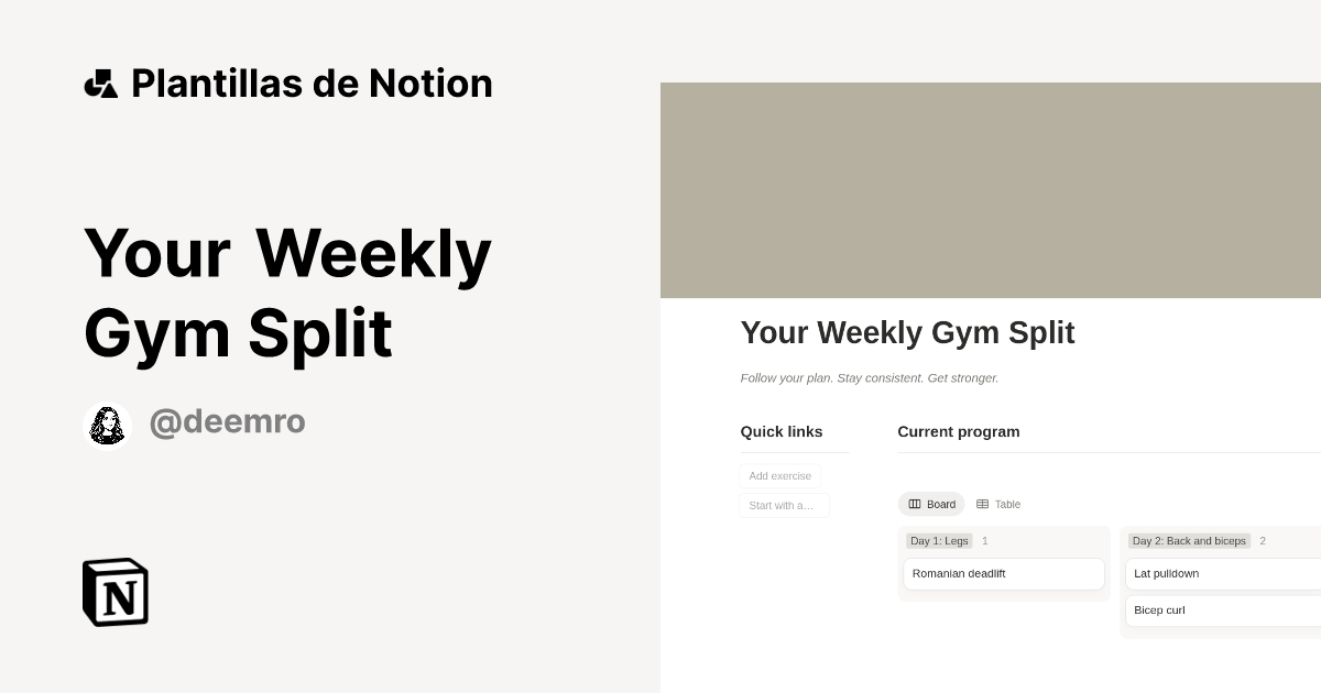 Plantilla Workout Split | Notion Marketplace