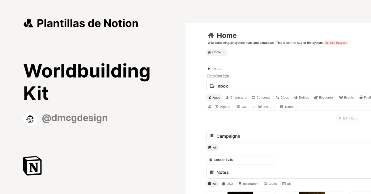 Plantilla Worldbuilding Kit de DMCG Design | Notion Marketplace