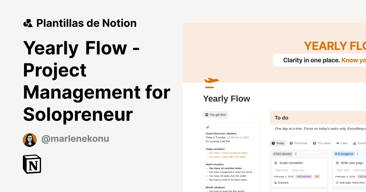 Plantilla Yearly Flow - Project Management for Solopreneur de Marlene ...