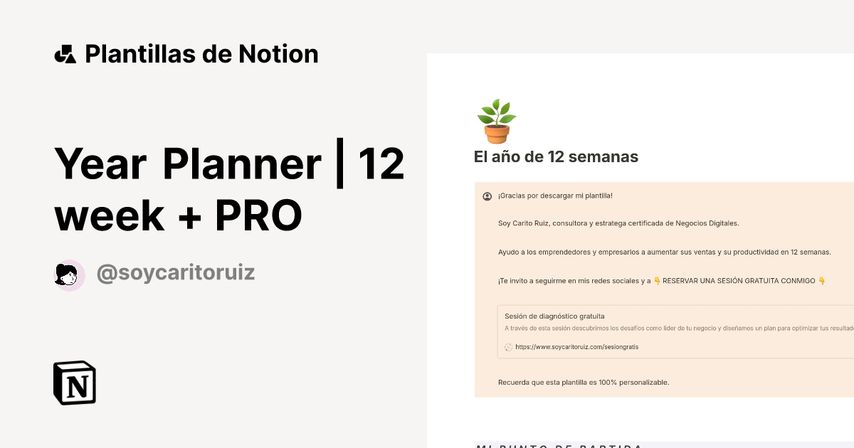 Plantilla Year Planner | 12 week + PRO de Soy Carito Ruiz | Notion ...