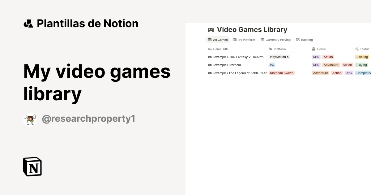 Plantilla My video games library | Notion Marketplace