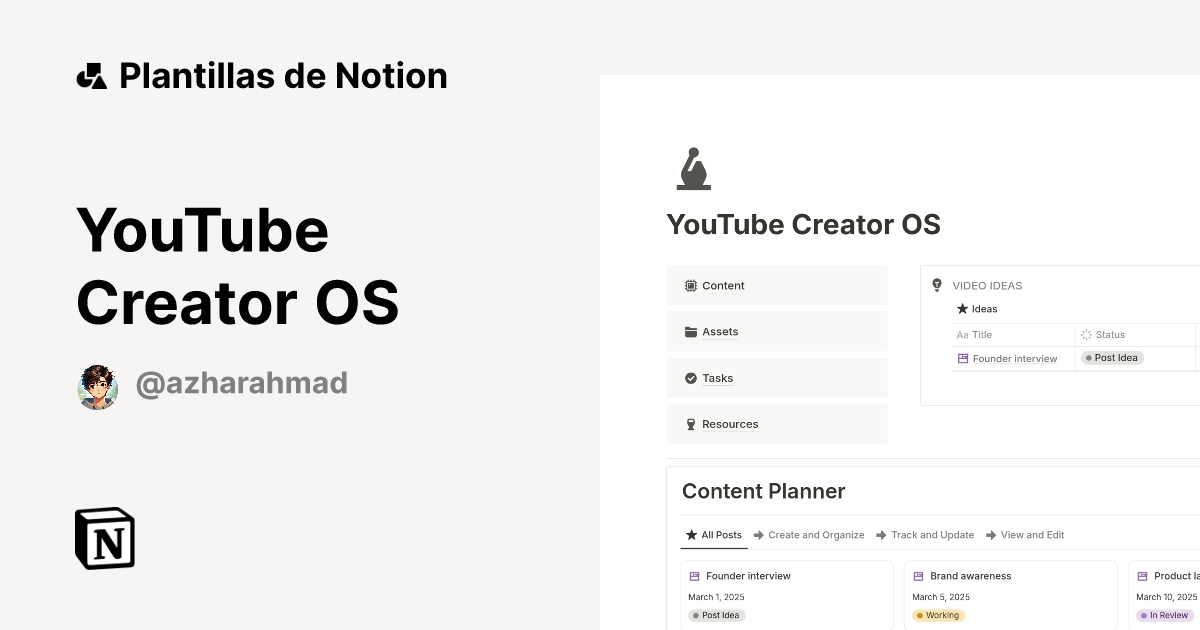 Plantilla YouTube Creator OS de Azhar Ahmad | Notion Marketplace