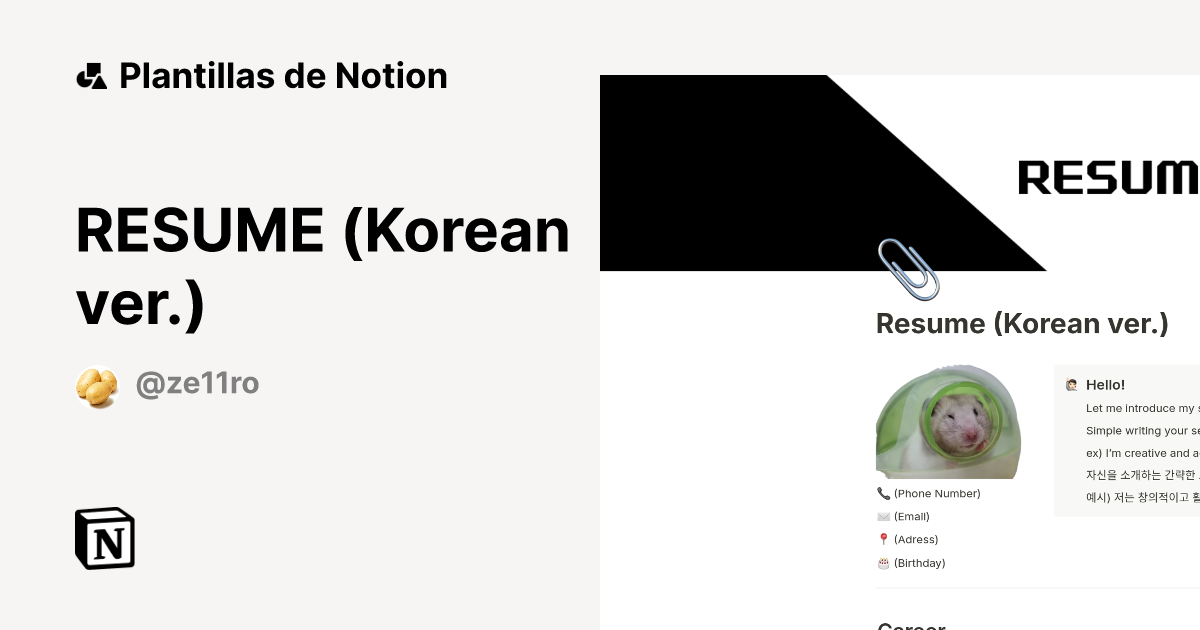 Plantilla RESUME (Korean ver.) | Notion Marketplace