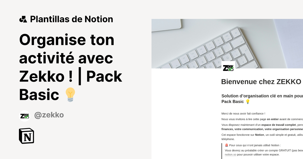 Plantilla Organise ton activité avec Zekko ! | Pack Basic 💡 | Notion ...