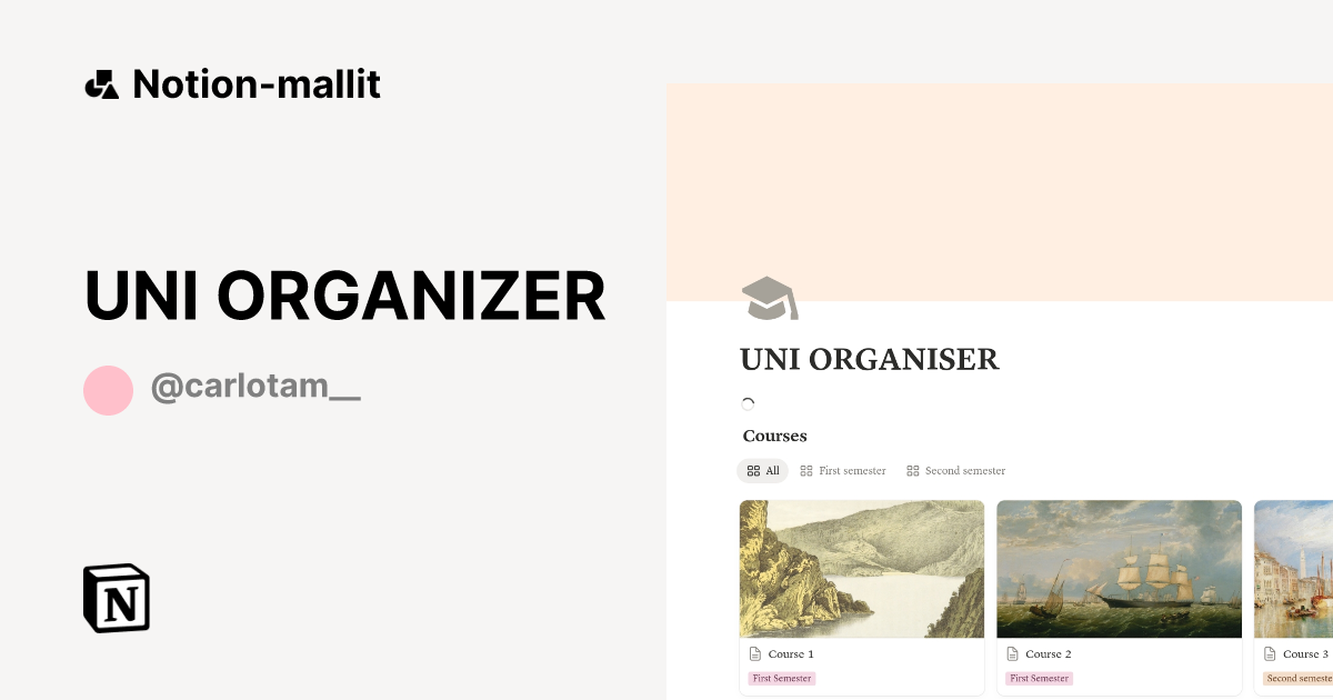UNI ORGANIZER-mallin laati Carlota M. | Notion Marketplace