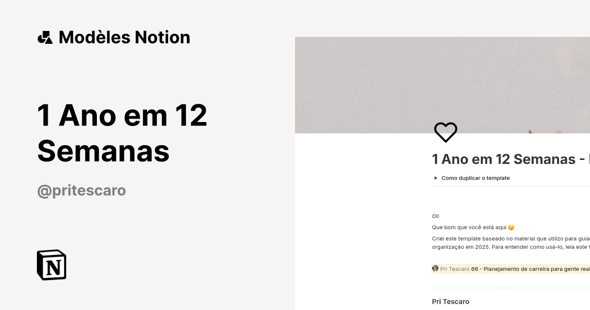 Modèle 1 Ano em 12 Semanas | Marketplace Notion