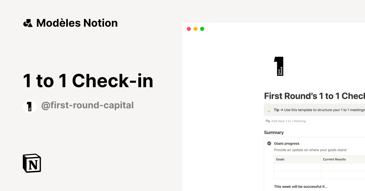 Modèle 1 to 1 Check-in | Marketplace Notion