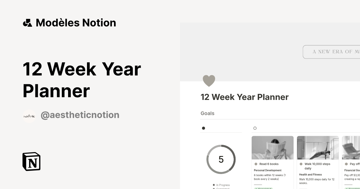 Modèle 12 Week Year Planner | Marketplace Notion