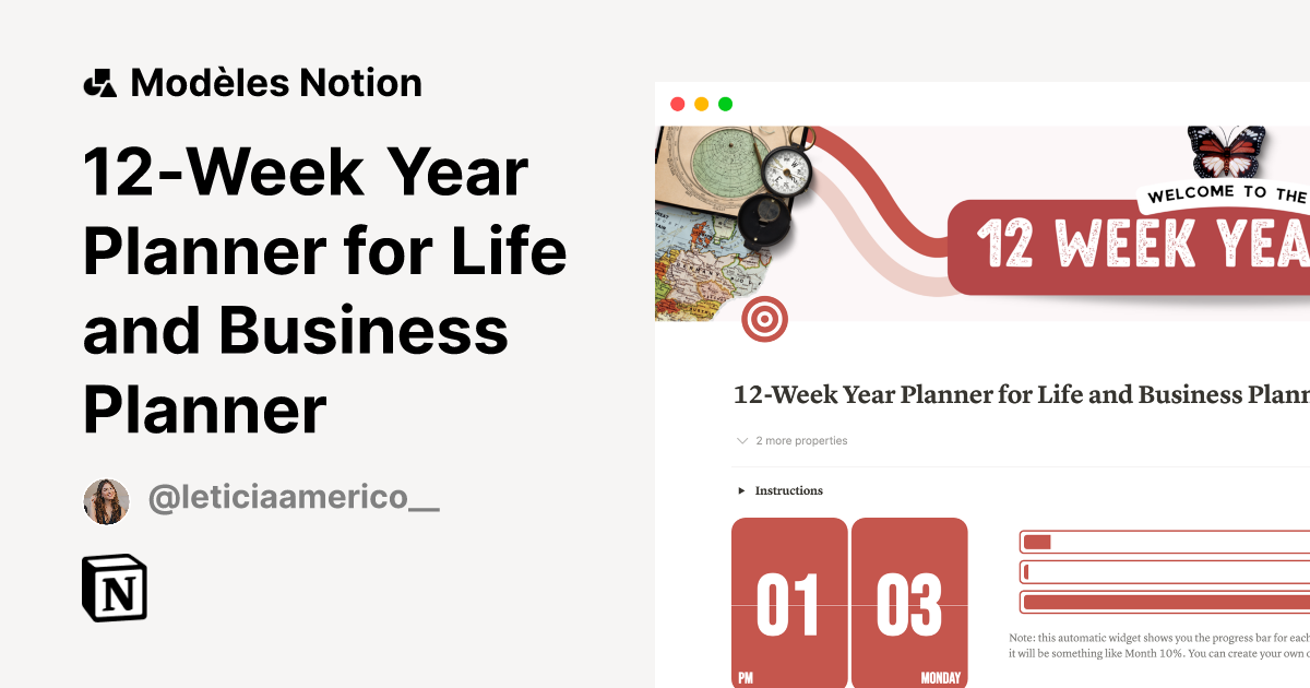 12-Week Year Planner for Life and Business Planner | Modèle créé par ...
