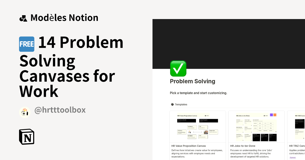 🆓 14 Problem Solving Canvases for Work | Modèle créé par HR tttoolbox | Marketplace Notion