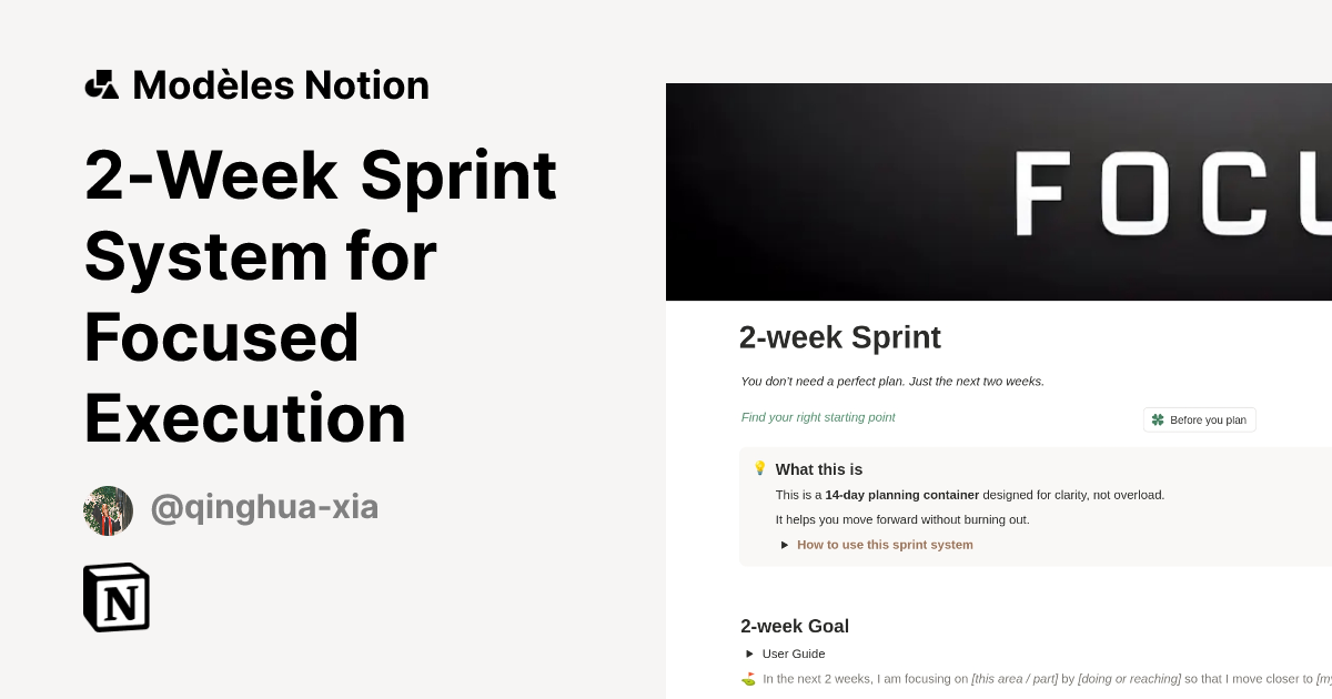 2-Week Sprint System for Focused Execution | Modèle créé par Sarah Xia ...