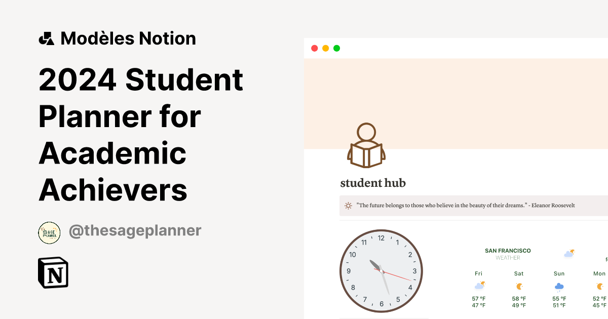 Modèle 2024 Student Planner for Academic Achievers | Marketplace Notion