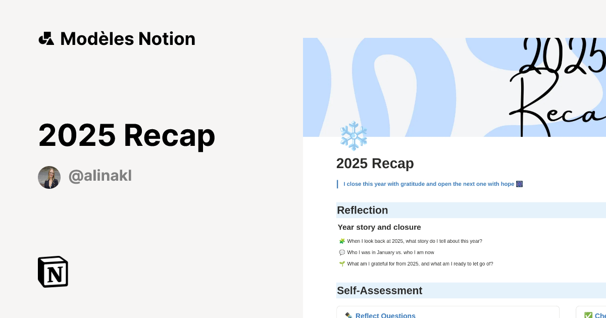 2025 Recap | Modèle créé par Alina | Marketplace Notion