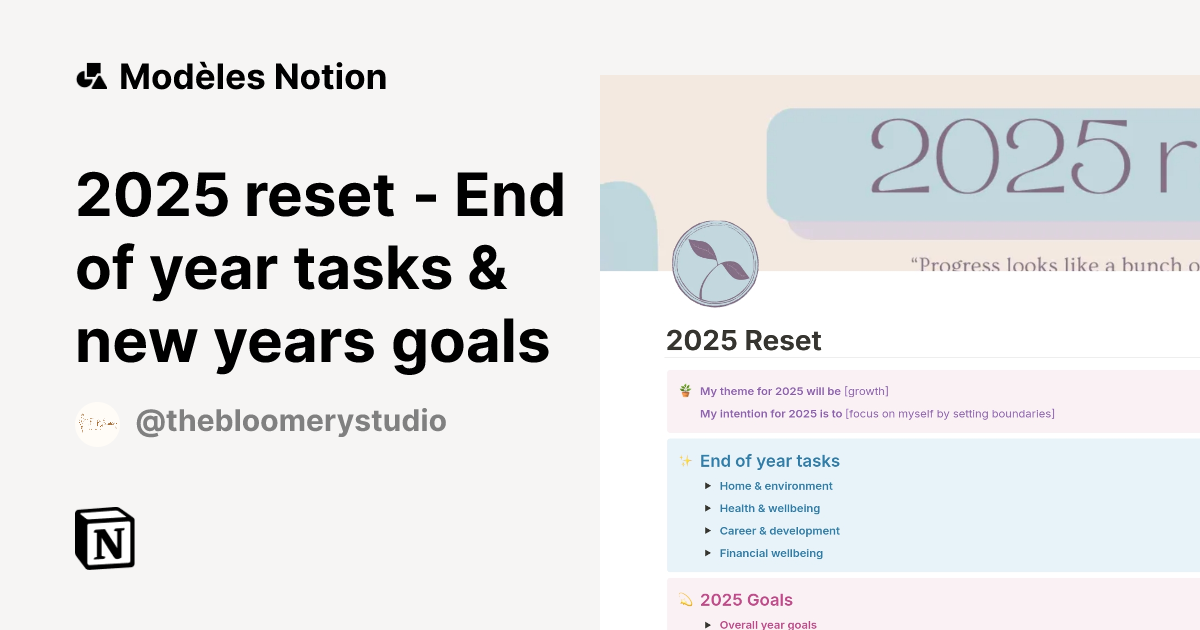 Modèle 2025 reset - End of year tasks & new years goals | Marketplace ...