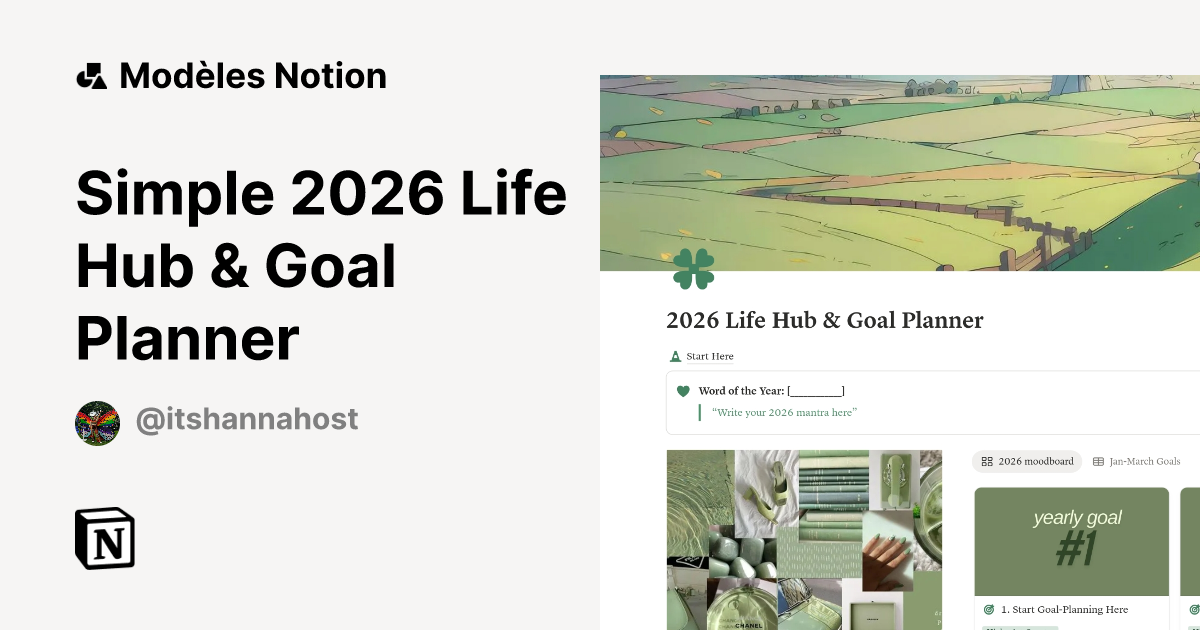 Simple 2026 Life Hub & Goal Planner | Modèle créé par Hannah Ost ...