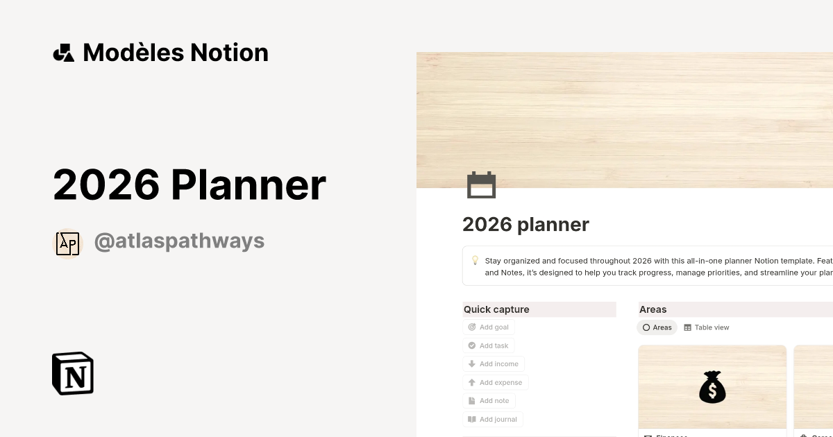 Modèle 2026 Planner | Marketplace Notion